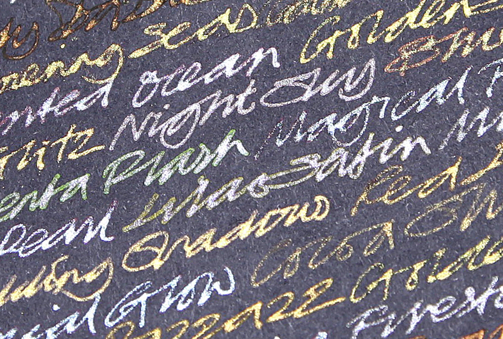 They work on black too! – Diamine Shimmer Inks – FOUNTAIN PEN INK ART