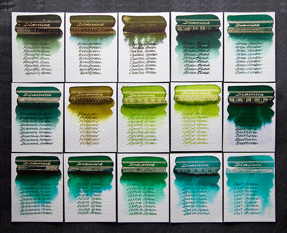 Diamine Green Inks Test – FOUNTAIN PEN INK ART
