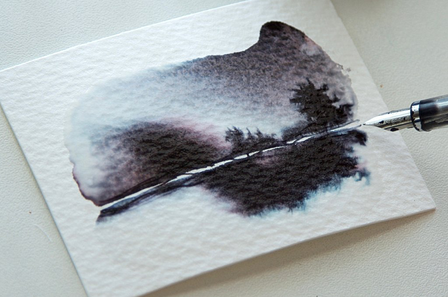 Create A Simple Landscape Using Fountain Pen Ink And Water – FOUNTAIN ...