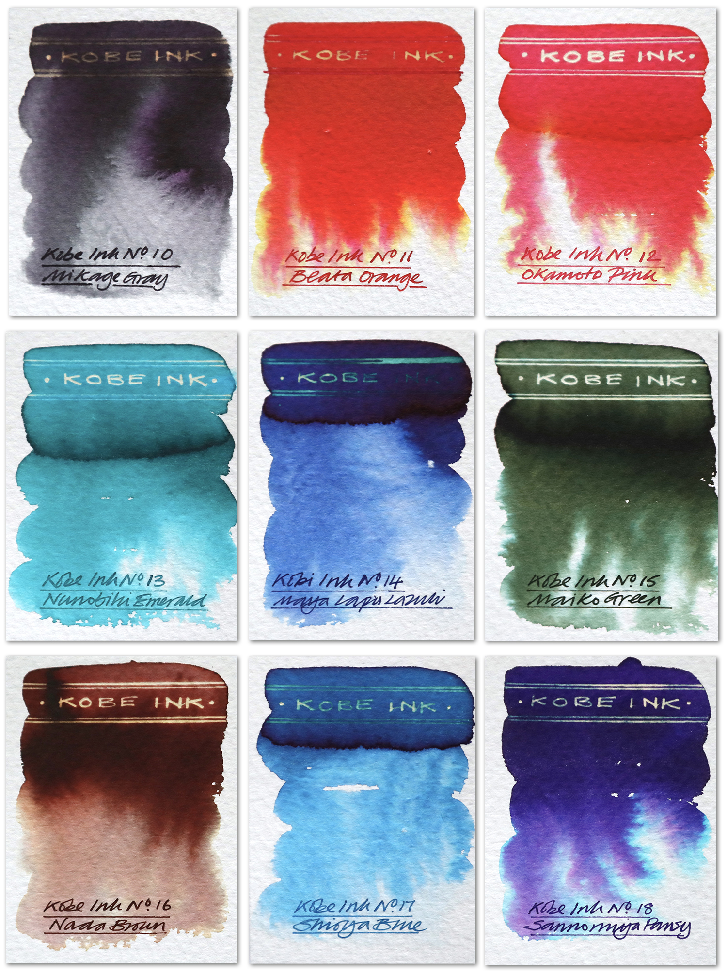 Kobe Fountain Pen Inks 10-18 swatch tests – FOUNTAIN PEN INK ART