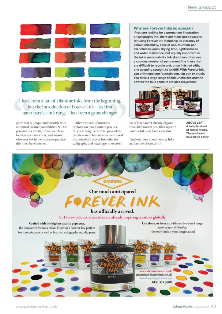 DIAMINE FOREVER INK Featured in Leisure painter magazine – FOUNTAIN PEN ...