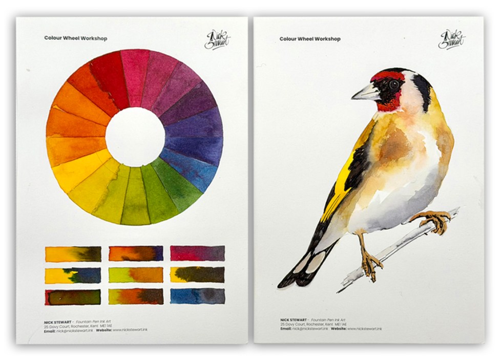 Colour Wheel and Goldfinch template download link – FOUNTAIN PEN INK ART